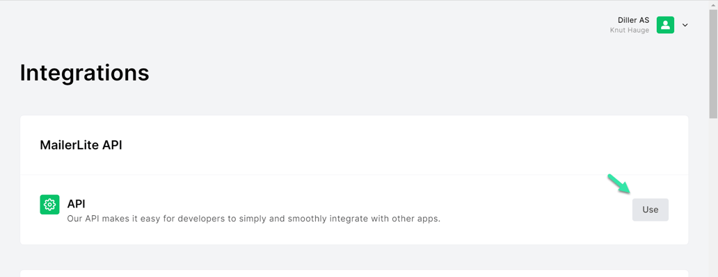 Diller's integration with the email marketing platform MailerLite